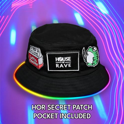 Secret Patch Pocket LED Bucket Hat - Customizable Rave Bucket Hat for Men, Women - Multicolor LED Bucket Hat - Velcro Compatible Patch Bucket Hat