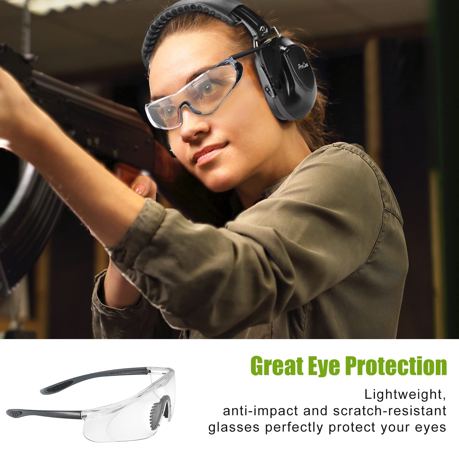 ProCase Shooting Ear Protection Earmuffs, Gun Eye Protection and 60 Pairs Earplugs for Shooting, 4 in 1 Gun Range Safety Equipment Kit -Black