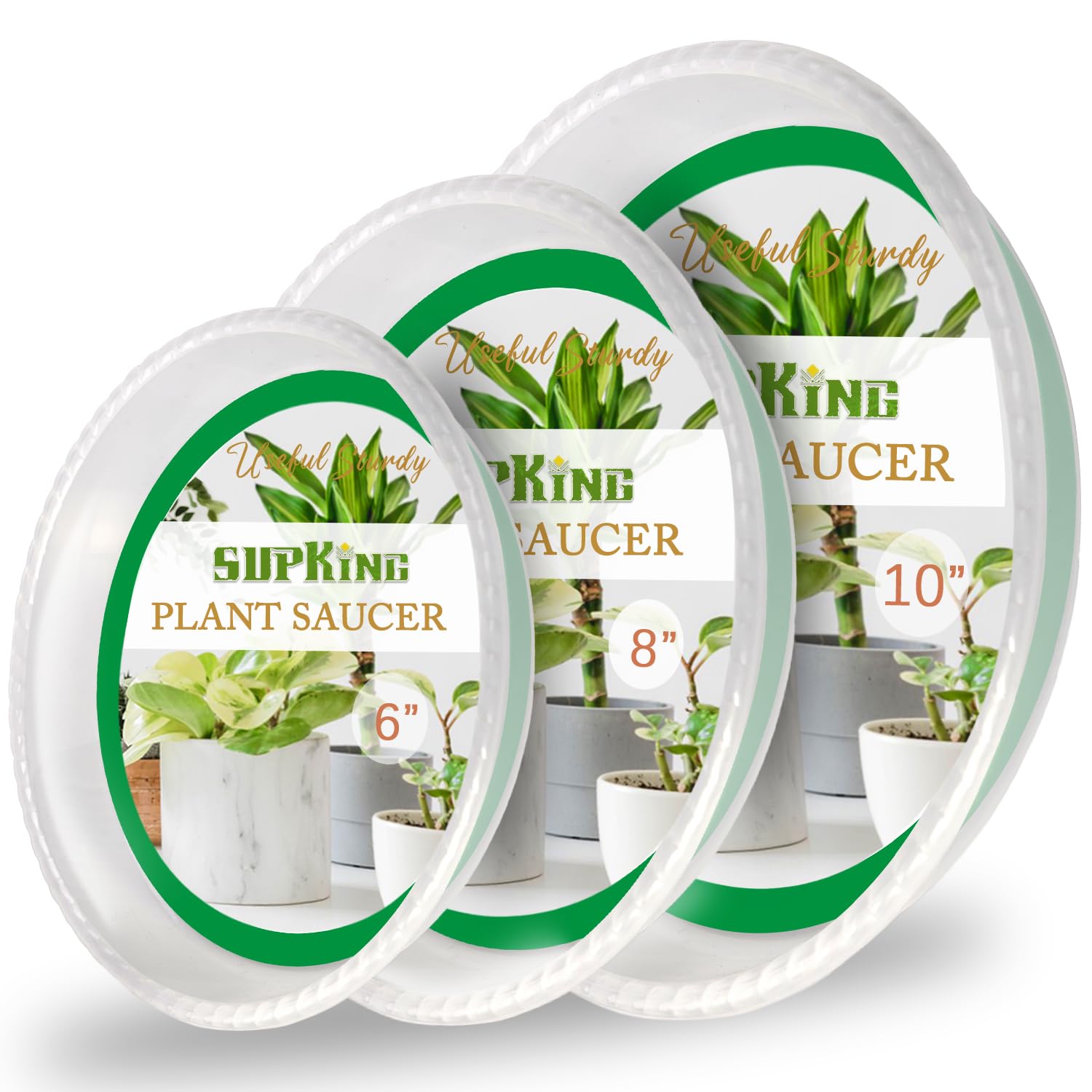 SupKing Plant Saucers 9 Packs of 6inch 8inch 10inch,Durable Clear Plastic Drip Tray Thicker Sturdier Plant Pot Saucers Stronger Flower Pot Tray for Indoors & Outdoors (3 Size)