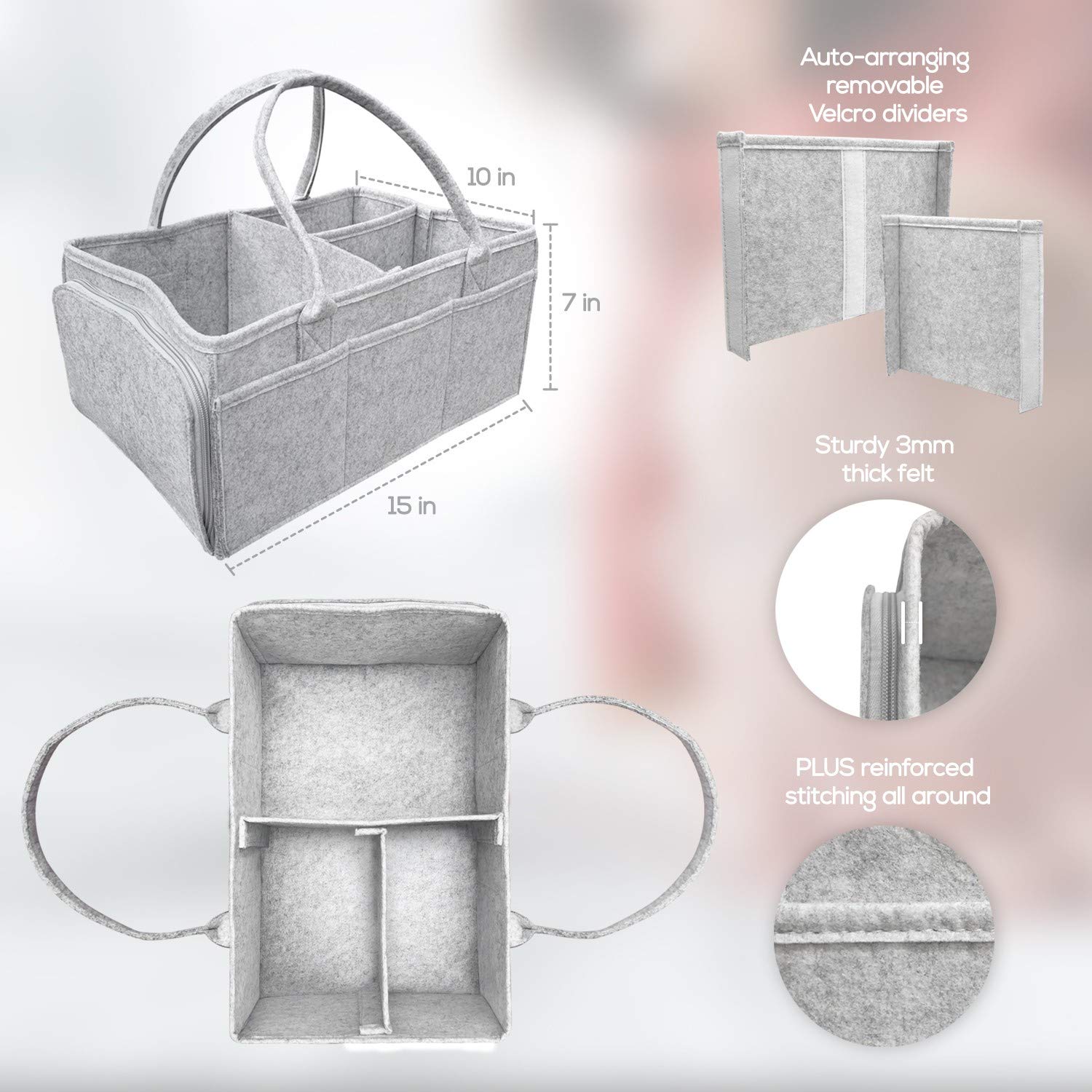 MOM CODE Diaper Caddy Organizer - Parenting Made Easy - Large Portable Diaper Organizer to Store All Baby’s Nursery Essentials To Go - Baby Diaper Caddy Organizer Bag With Zipper Pocket