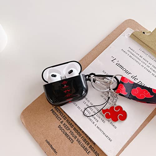 with Red Cloud Lanyard Keychain AirPods 3rd Generation Case Cover 2021, Personalised Anime and Unique IMD Process TPU Soft Airpods 3 Generation Case, Black AirPods 3rd