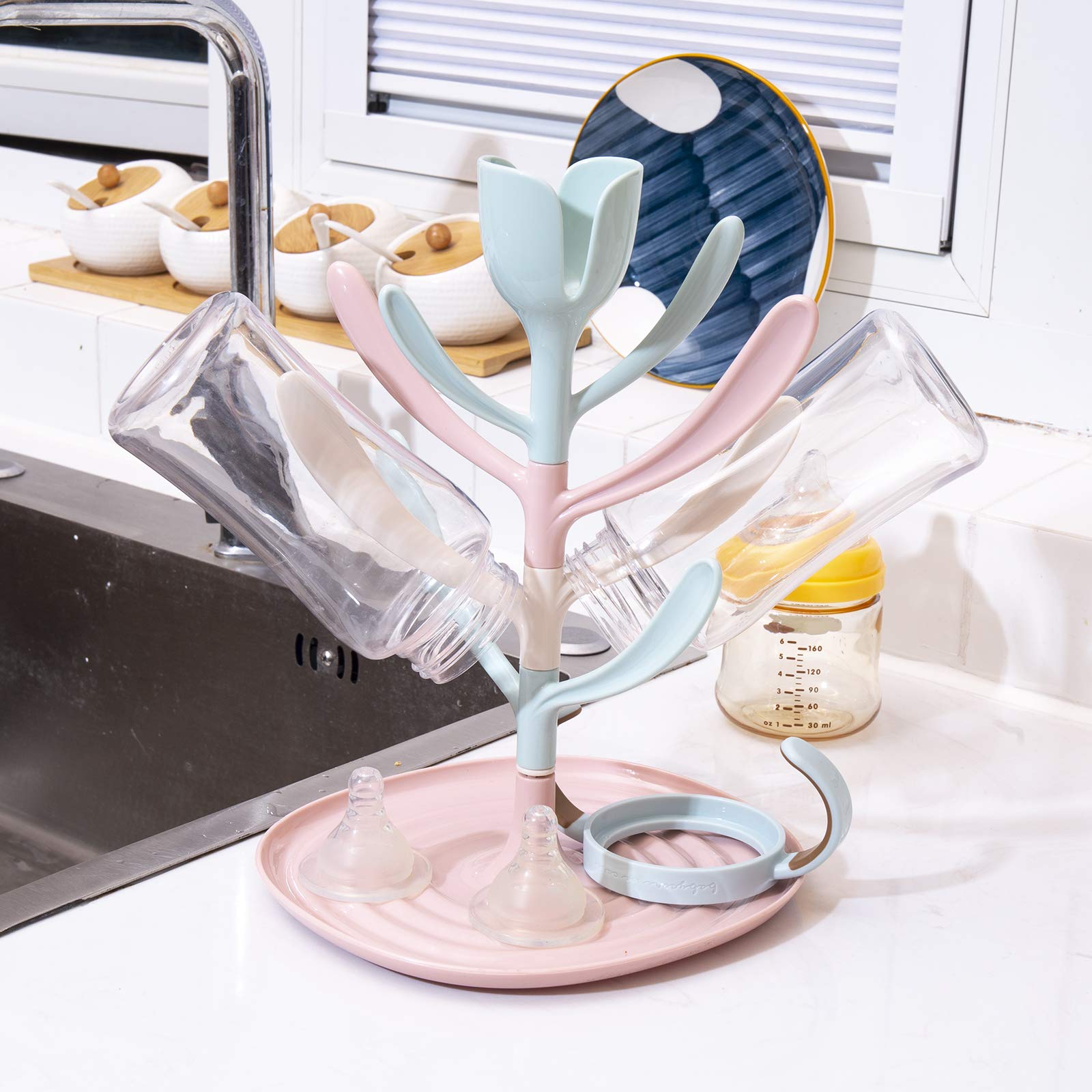 MOMEEMO Bottle Drying Rack,Beautiful Design, Easy to Clean,Used for Teats, Cups, Pump Parts and Accessories (Pink)