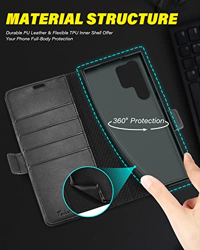 TUCCH Wallet Case for Galaxy S23 Ultra 5G, [TPU Shockproof Interior Case] Kickstand [RFID Blocking] Card Slot, Magnetic PU Leather Folio Cover Compatible with Galaxy S23 Ultra 5G 6.8-Inch 2023, Black