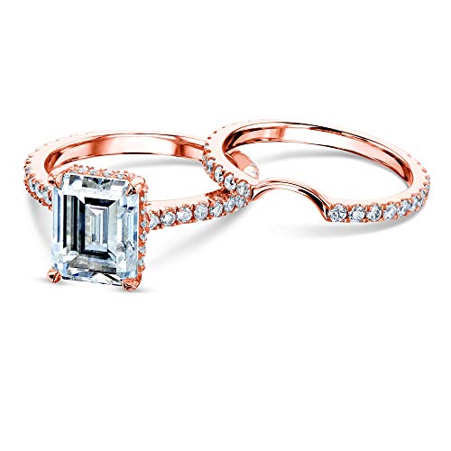 Kobelli 3-1/6ct.tw Emerald Moissanite Drop Halo Bridal Set, Rose Gold, 10