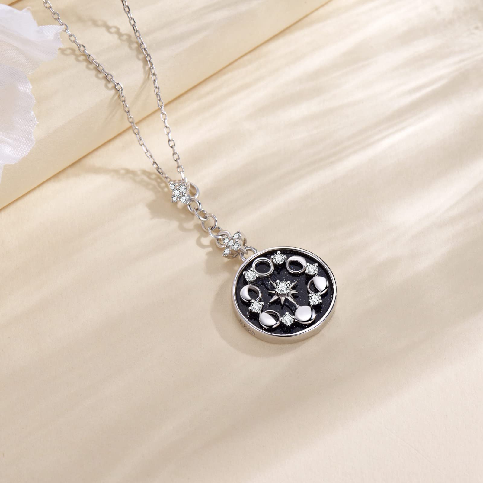 SCZKLAQ Moon Phase Necklace 925 Sterling Silver Moon Necklace Moon Phase Jewelry for Women