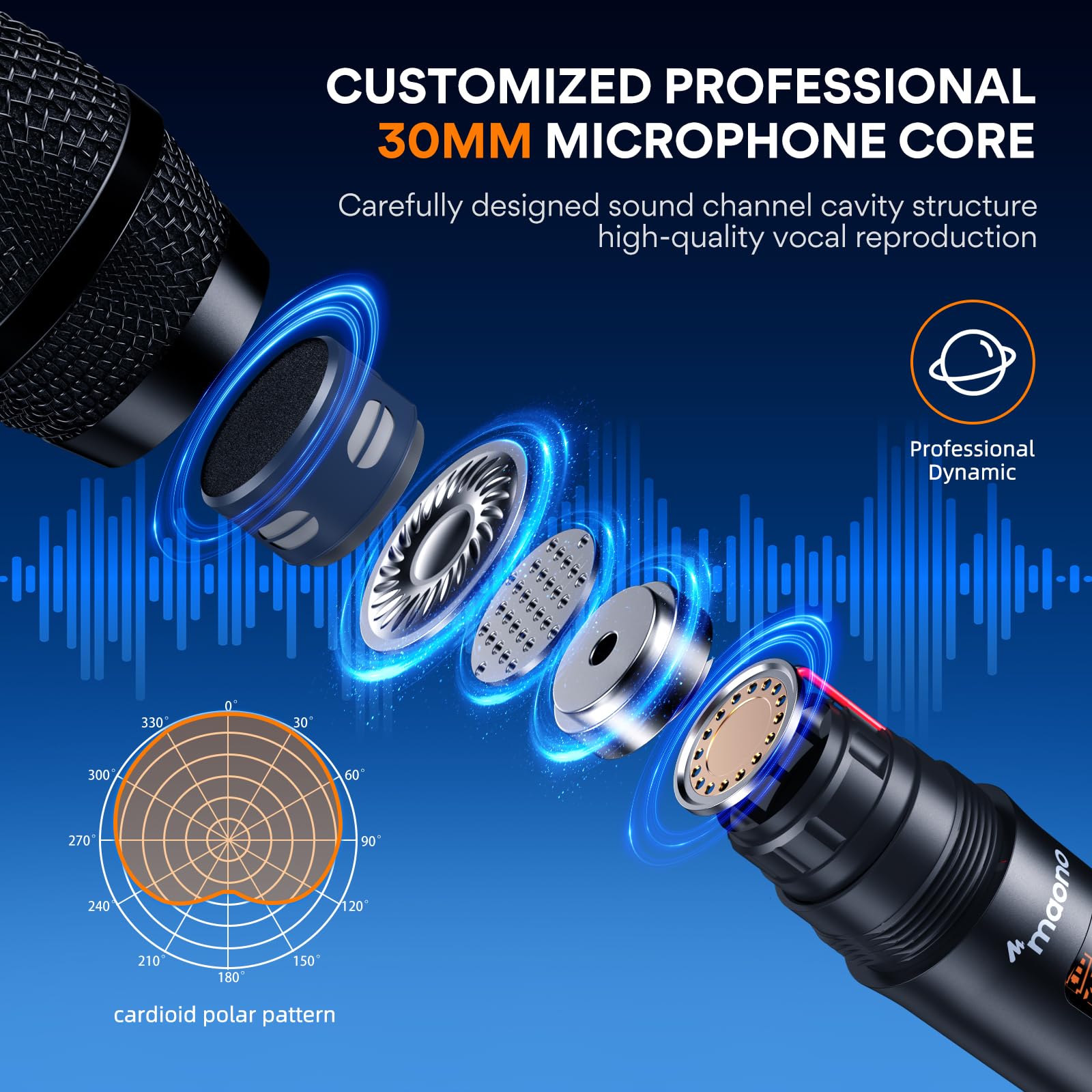 MAONO Wireless Microphone, UHF Handheld Cordless Dynamic Mic, 20 UHF Frequencies Karaoke Mic, Cordless Microphone for Singing, Karaoke, DJ, Singing, Church, Speech, Wedding,262 ft Range (WM760 A1)