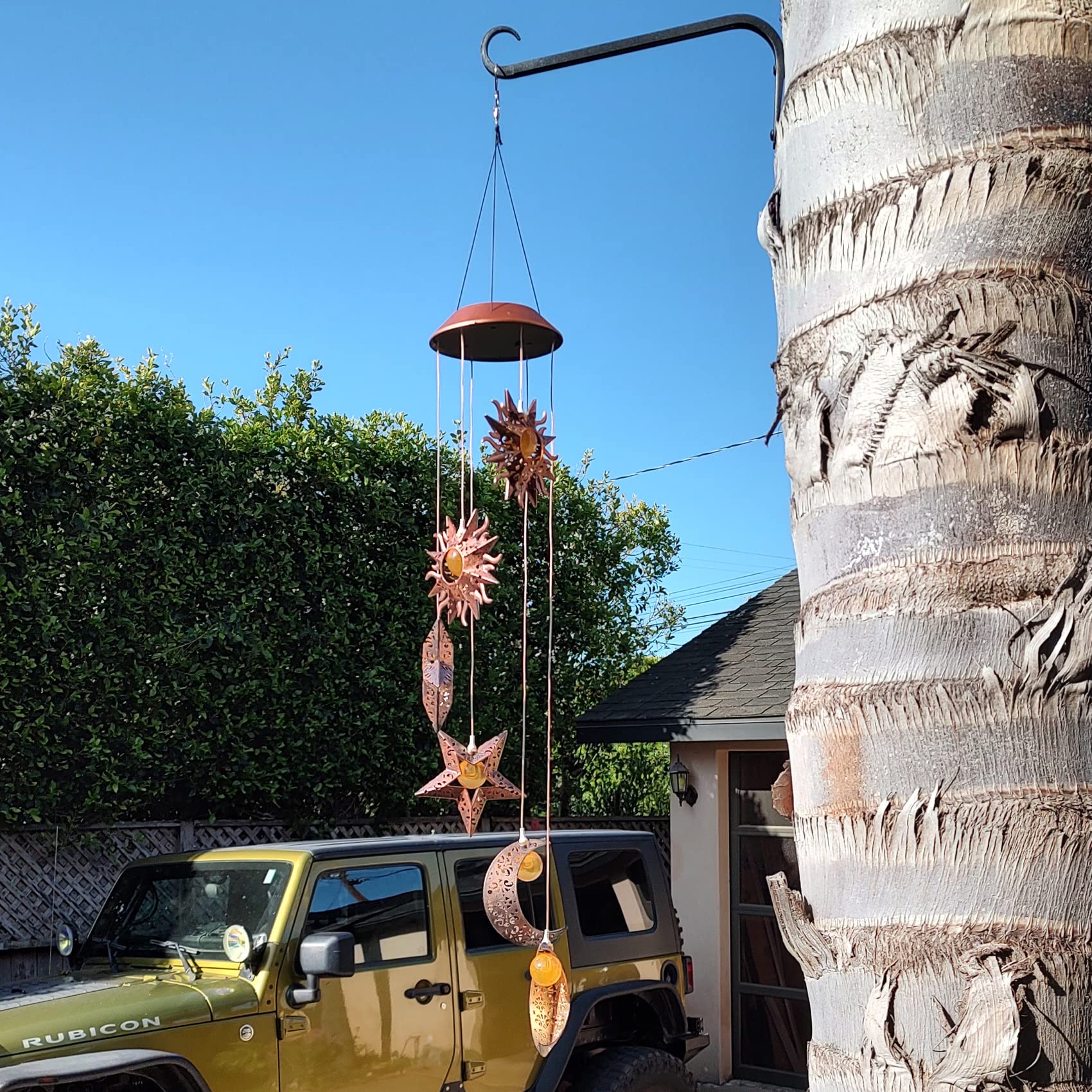 Tryme Solar Powered Wind Chimes with Sun Moon Star Warm LED Windchimes Hanging Outdoor Lights Unique Decor Gifts for Wife Mom Grandma Neighbors
