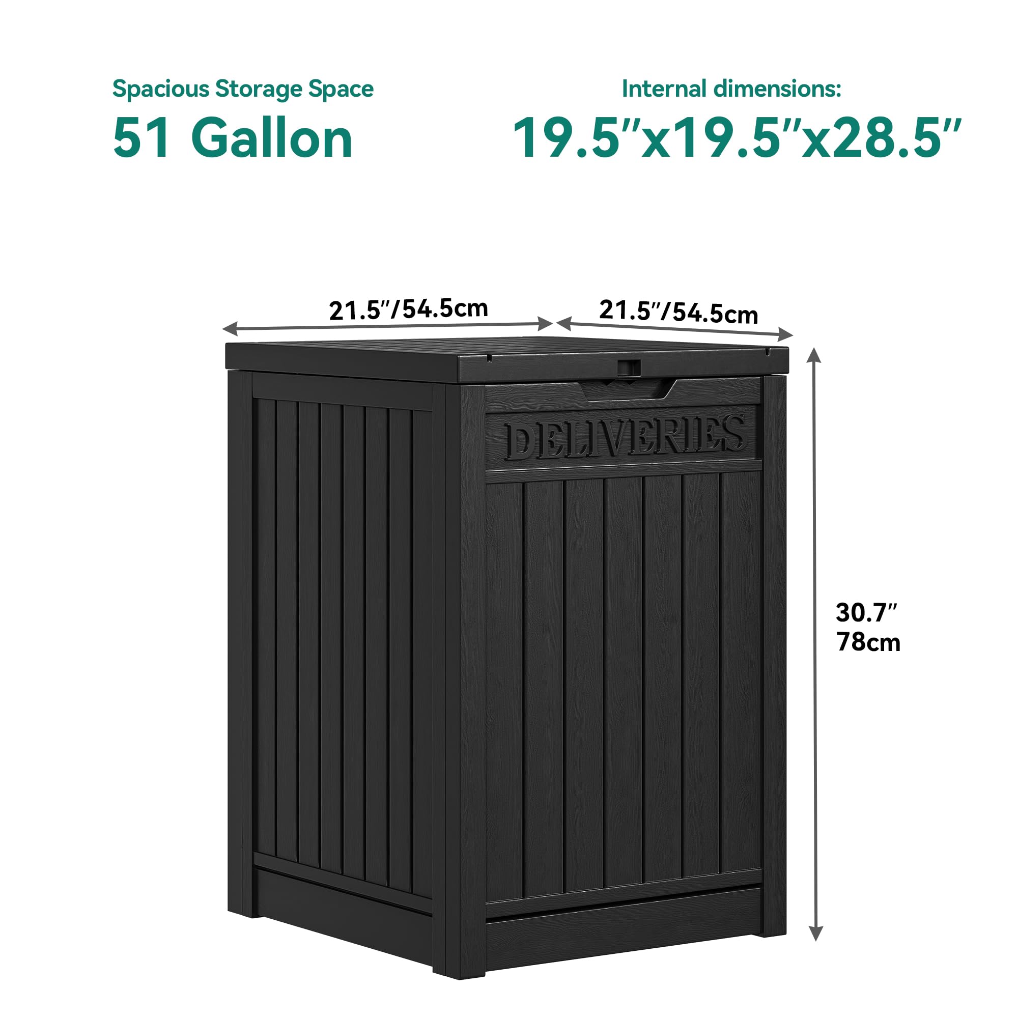 YITAHOME 51 Gallon Resin Package Delivery Box for Outside, Storage Box with Lockable Secure, Resin Deck Box for Porch, Curbside(Black)