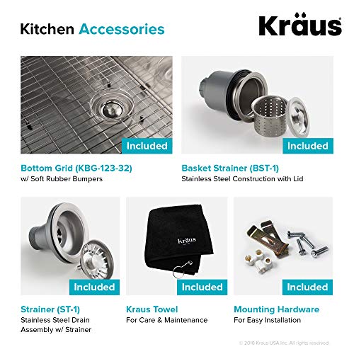 KRAUS Standart PRO 32-inch 16 Gauge Undermount 60/40 Double Bowl Stainless Steel Kitchen Sink, KHU123-32