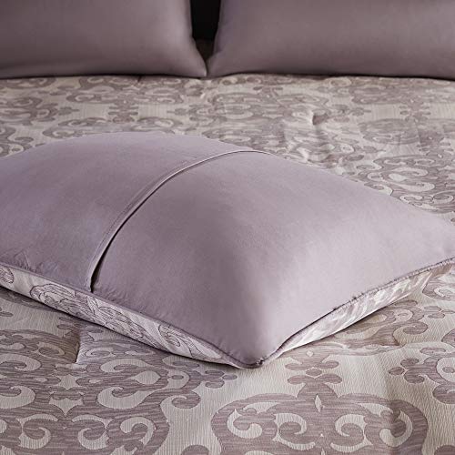 Madison Park Essential Madeline Cozy Bed in A Bag Comforter with Bonus 2 Complete Sheet Set, Jacquard Medallion Damask Design, All Season Cover, Decorative Pillow, Queen(90"x90"), Purple