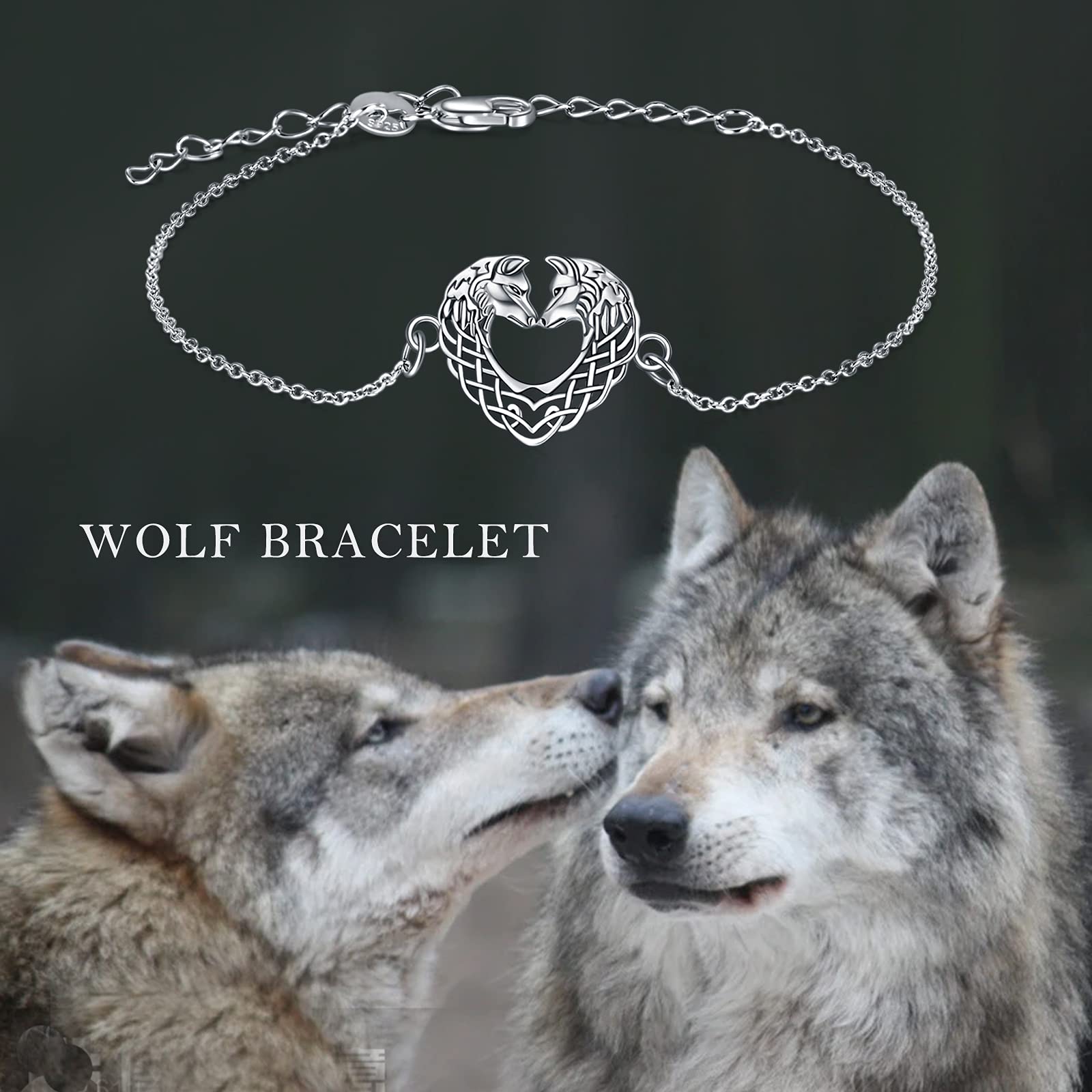 ONEFINITY Wolf Bracelets Sterling Silver Antique Celtic knot Wolf Head Bracelet Viking Wolf Jewelry Gifts for Women