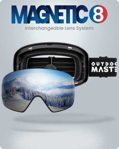 OutdoorMaster Wide View Ski Goggles Horizon - Frameless Snowboard Goggles with Interchangeable Magnetic Lens Snow Goggles for Men & Women - Blackframe Silver Lens