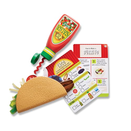 Melissa & Doug Fill & Fold Taco & Tortilla Set, 43 Pieces – Sliceable Wooden Mexican Play Food, Skillet, and More - FSC Certified