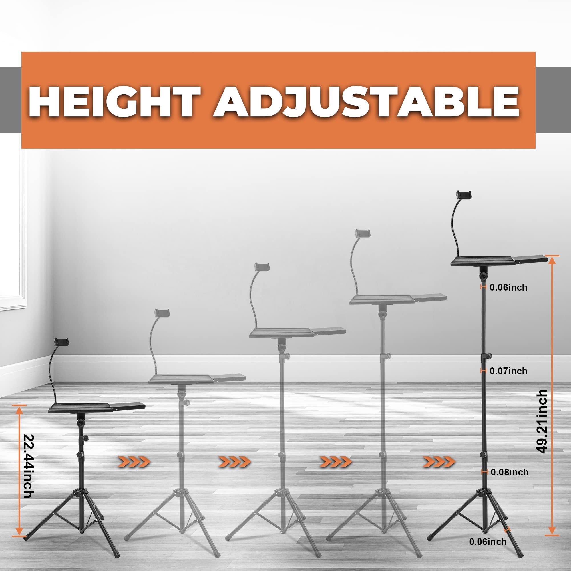 SCREENSEAT Projector Stand Tripod With Mouse Tray β Laptop Projector Tripod Stand Adjustable Height 23.4" to 48.3" With Gooseneck Phone Holder - Perfect Tripod for Office, Home, Outdoor DJ Equipment