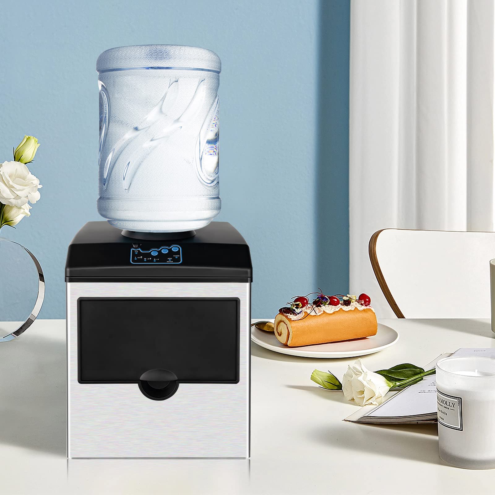 PETSITE 2-in-1 Ice Maker Water Dispenser Countertop, Portable Electronic Machine with Water Cooler Dispenser, 48 LBS/Day, 3 Size Ice Cube, Fast 6 Mins, Stainless Steel
