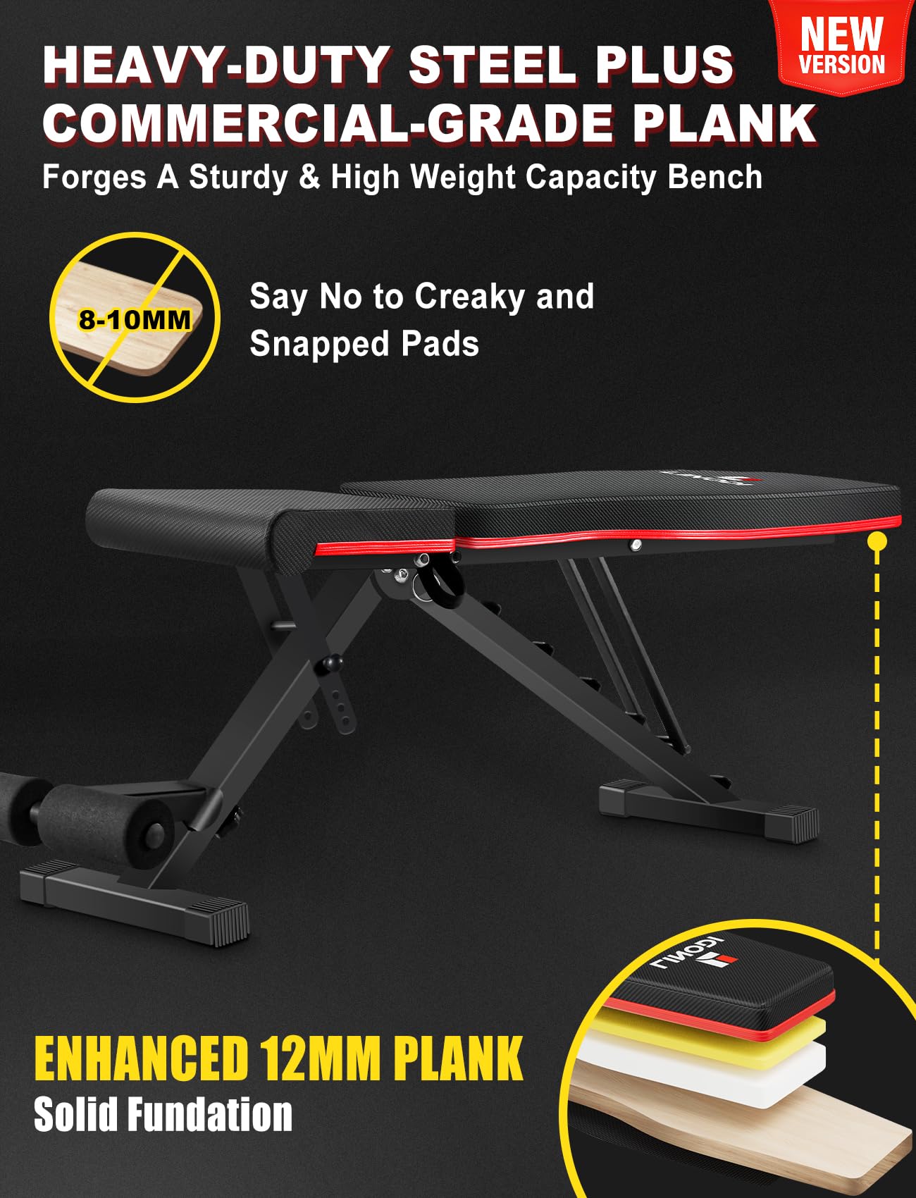 LINODI Weight Bench, Adjustable Strength Training Benches for Full Body Workout, Multi-Purpose Foldable Incline Decline Home Gym Bench