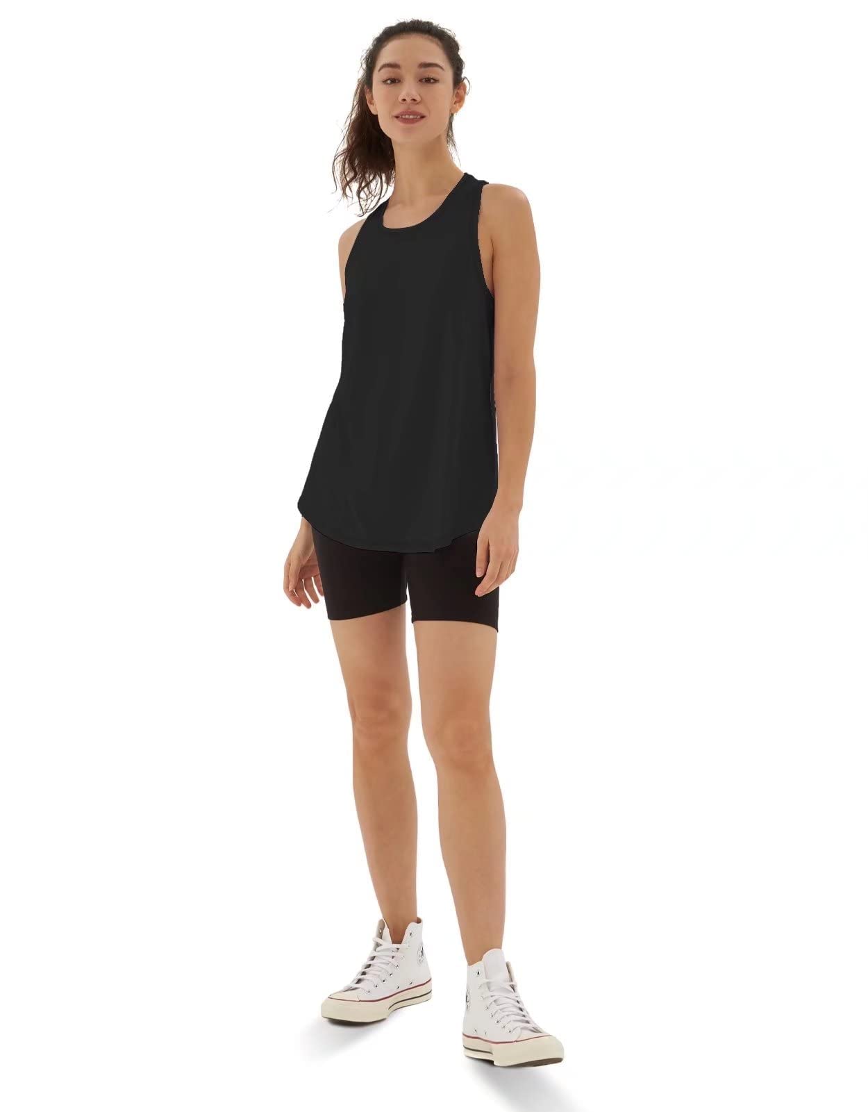 sissycos Women's Workout Racerback Tank Tops Loose Fit Sleeveless Athletic Shirts (Black, Large)