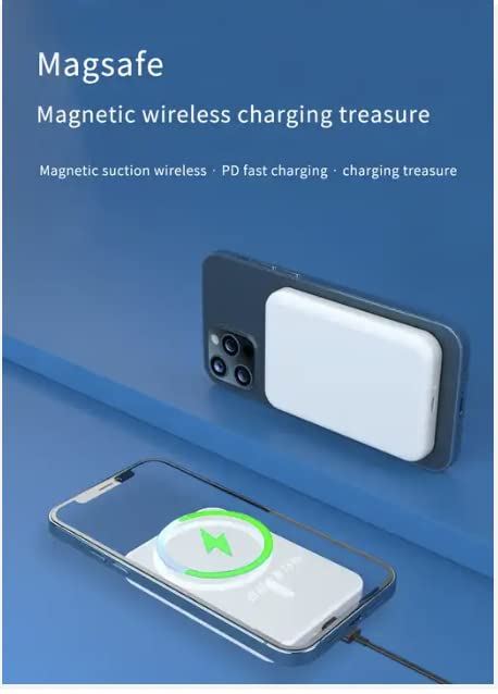 Magnetic Wireless Charging Portable Power Bank, Small and Light Charger 5000mAh Backup Battery Pack Compatible for iPhone (Includes Charging Adapter)