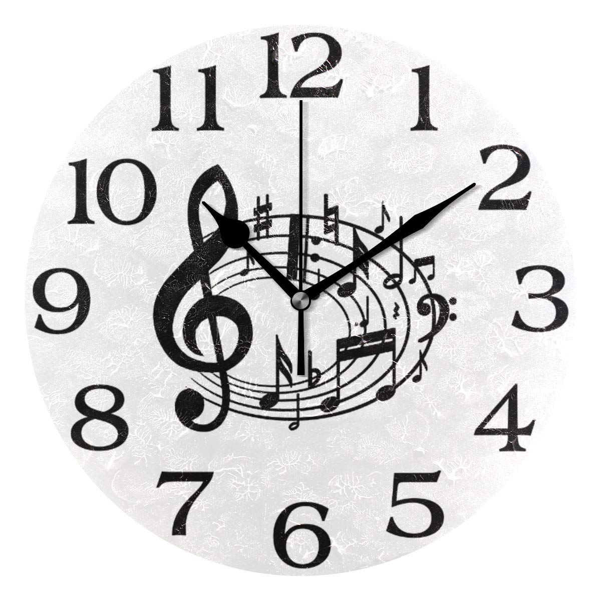 Linomo Music Note Musical Theme Wall Clock Decor, Silent Non Ticking Round Clock Quiet for Kitchen Living Room Bedroom Bathroom Office
