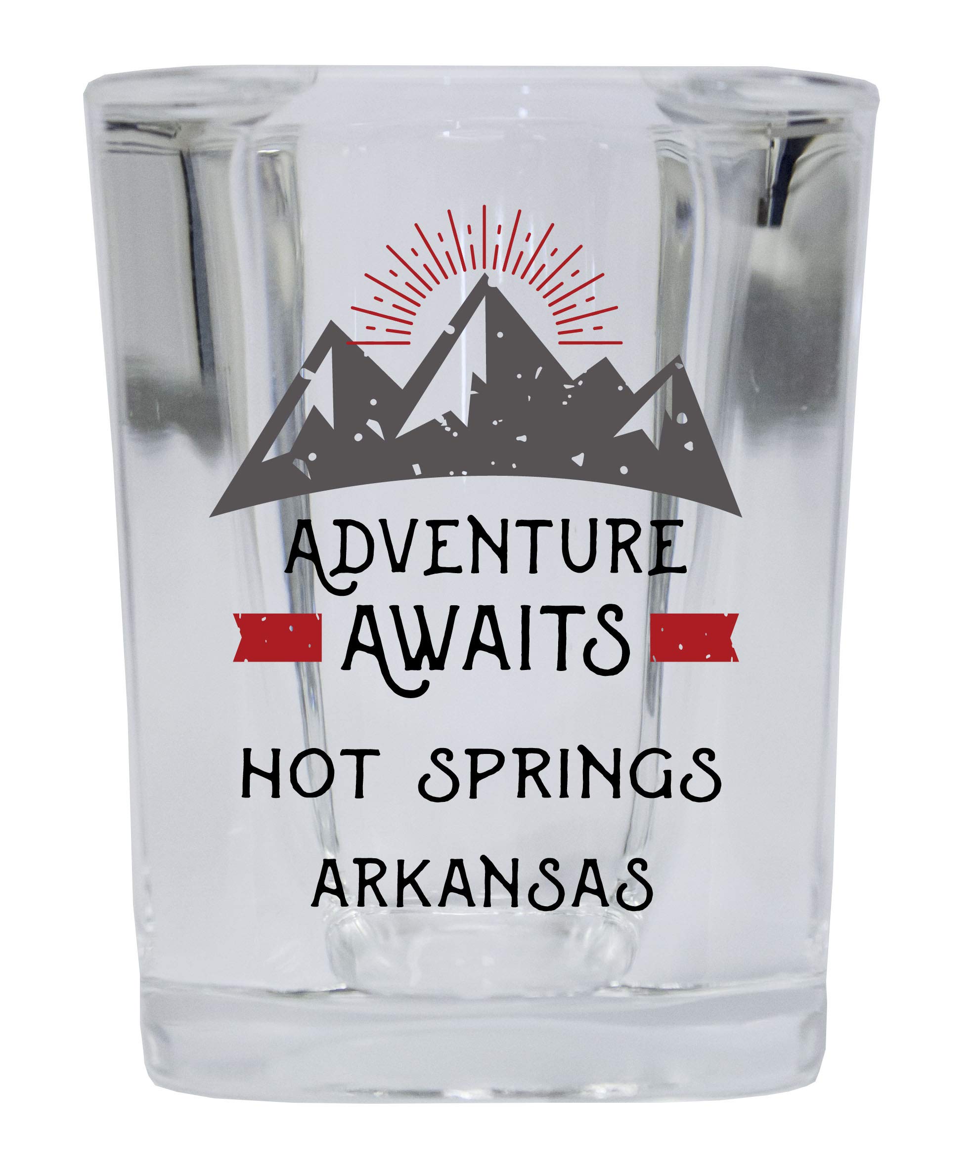 R and R Imports Hot Springs Arkansas Souvenir 2 Ounce Square Base Liquor Shot Glass Adventure Awaits Design