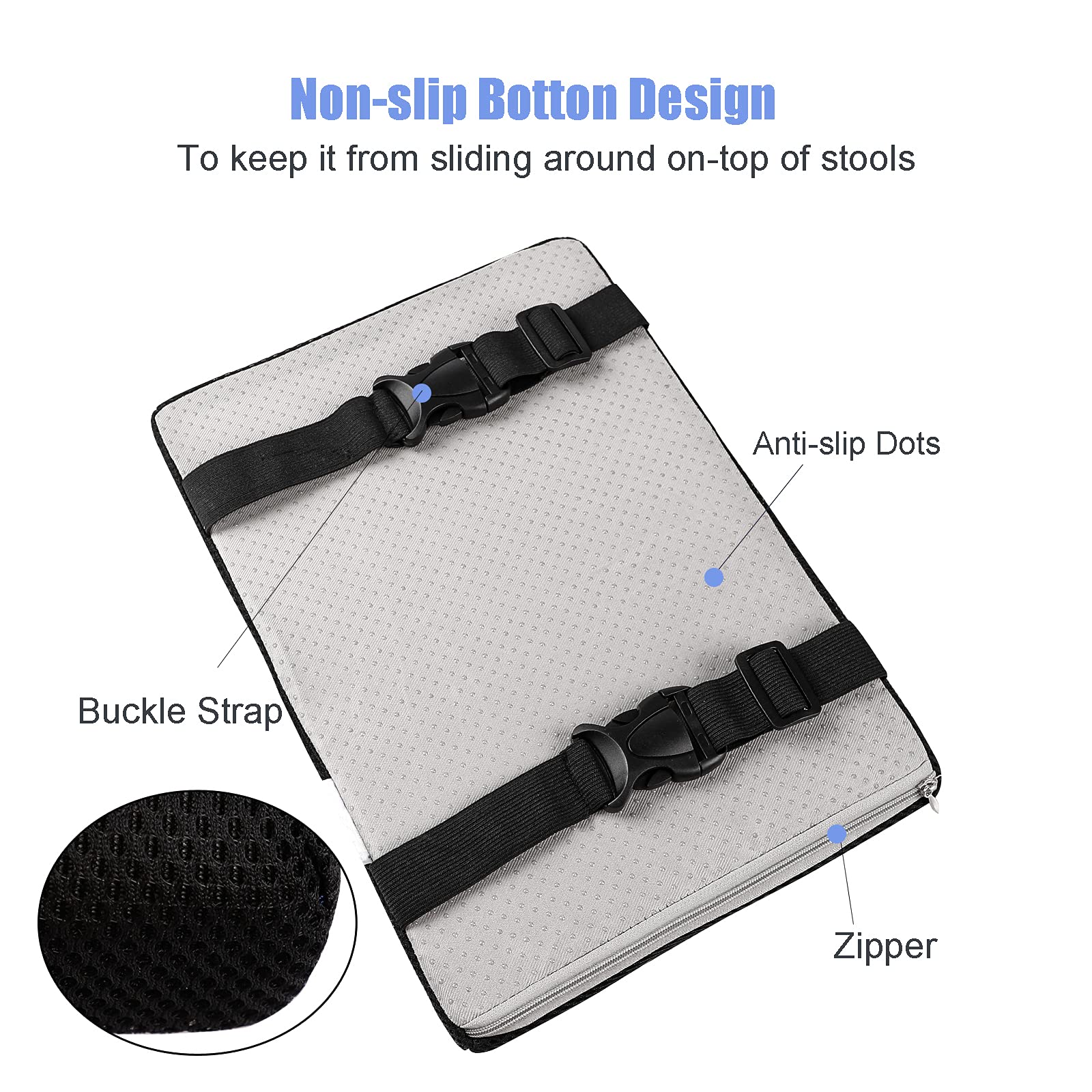 Saddle Stool Cushion Pads, Bench Rectangular Stool Seat Cushion Rectangle Chair Pad Seat Covers with Buckle Strap for School Kitchen(Black)
