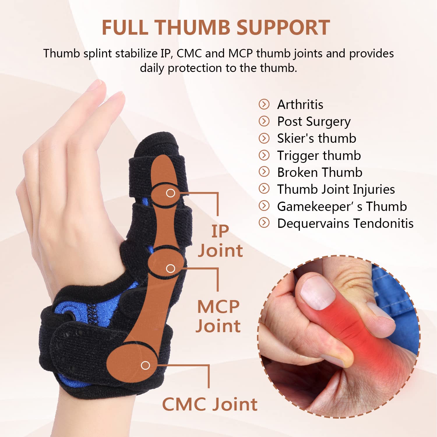 Scurnhau Thumb Brace - for Dequervains Tendonitis, Trigger Thumb Splint, Thumb Spica Splint, Night Stabilizer, CMC Joint Thumb Arthritis Brace for Dislocated Sprains Pain Relief - Fits Men and Women