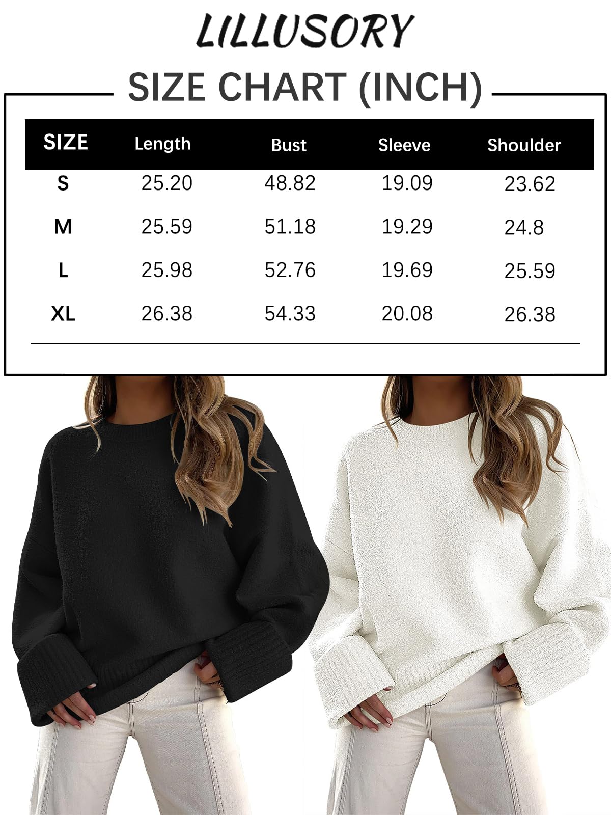 LILLUSORY Plus Size Ladies Oversized Sweaters Womens 2024 Crewneck Trendy Fuzzy Knit Knitted Pullover Clothing Gray Grey