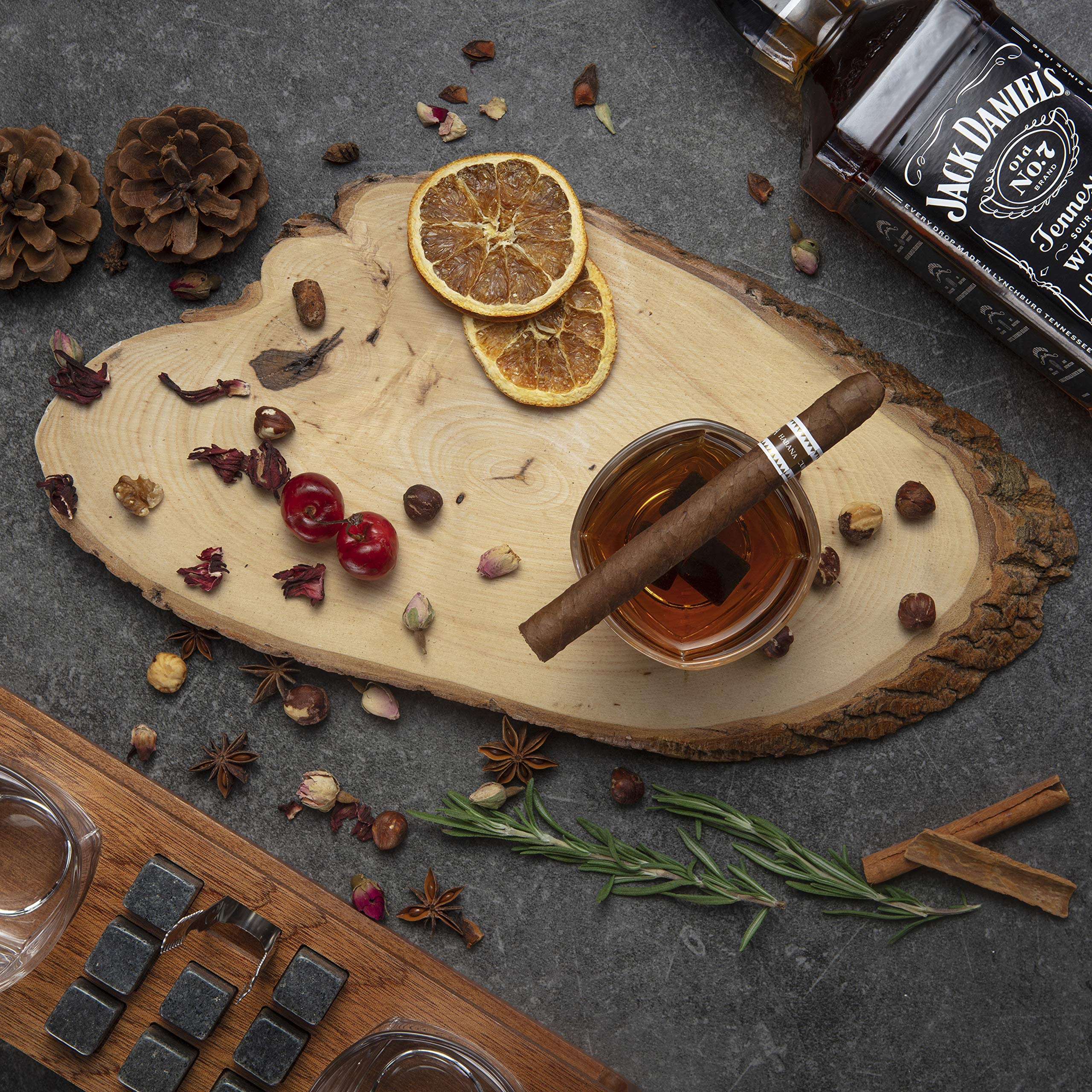 ROCKSLY Whiskey Stones Gift Set with Stand | Handcrafted Whiskey Glass Set Granit Whiskey Rocks for Perfect Drink | Whiskey Gift Set & Whiskey Kit | Best Whisky Stones Glass Set for Men dad (Mahogany)