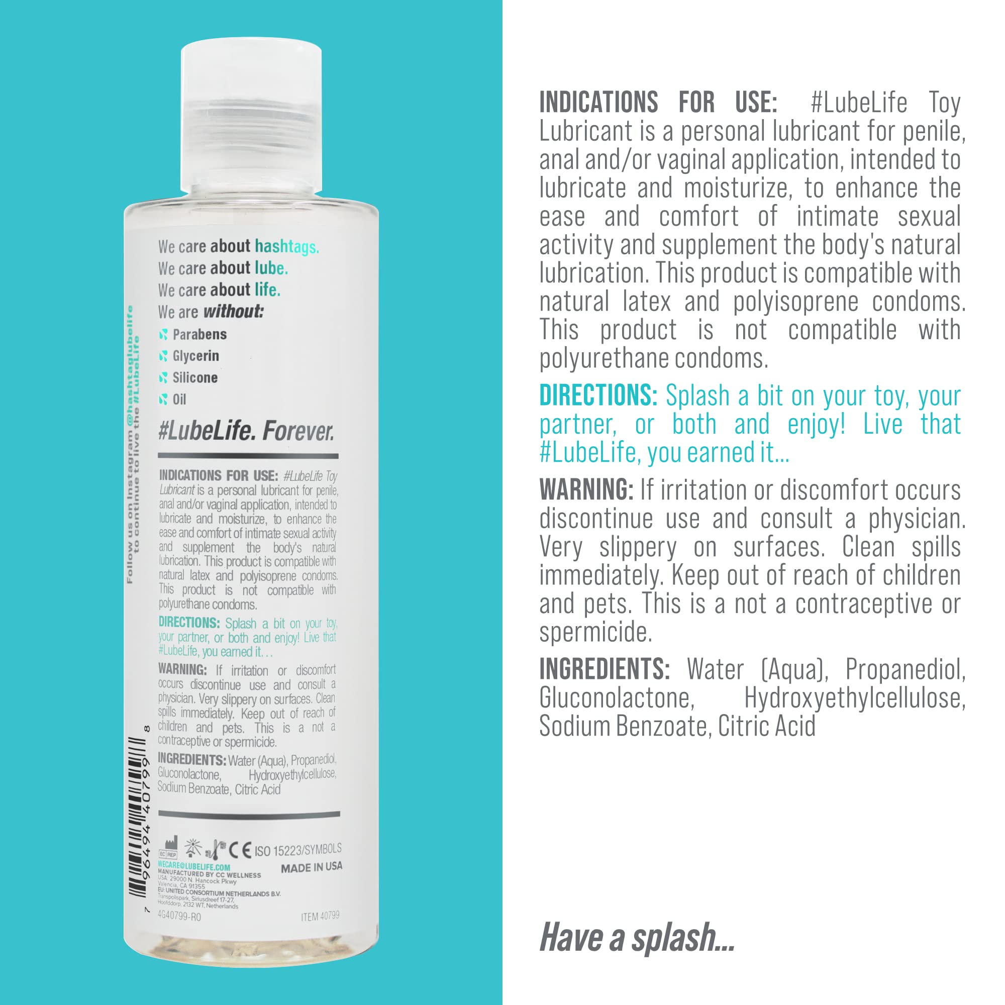 Lube Life Water-Based Toy Lubricant, Toy-Safe lube for Men, Women and Couples, Non-Staining, 8 Fl Oz