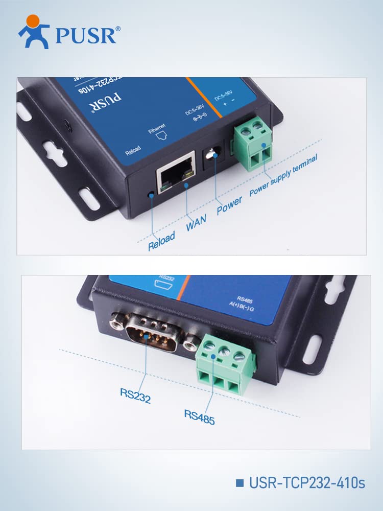 PUSR RS232 RS485 Modbus RTU to Modbus TCP Gateway Serial to Ethernet Converter USR-TCP232-410s