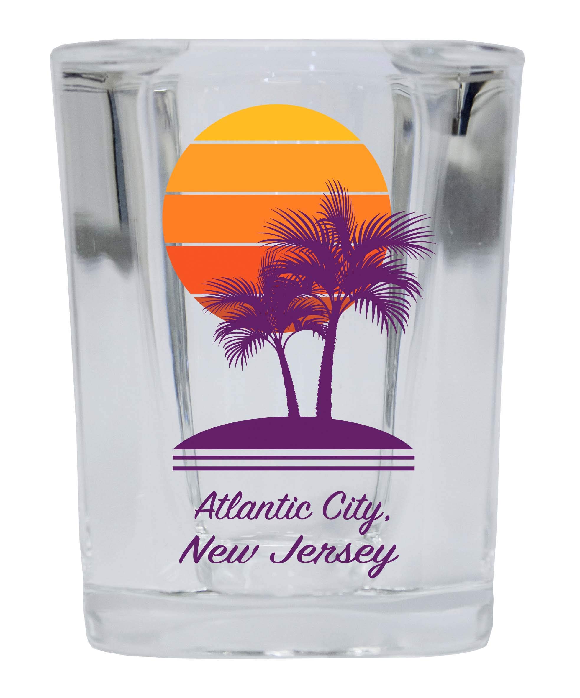 R and R Imports Atlantic City New Jersey Souvenir 2 Ounce Square Shot Glass Palm Design