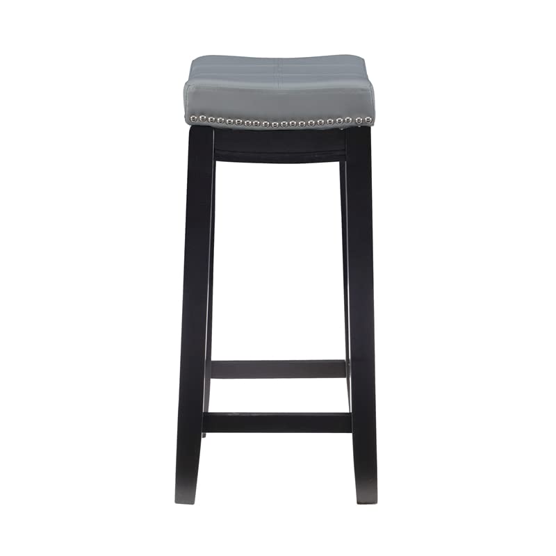 Linon Claridge Backless Counter Stool Gray Faux Leather Wood Frame in Black