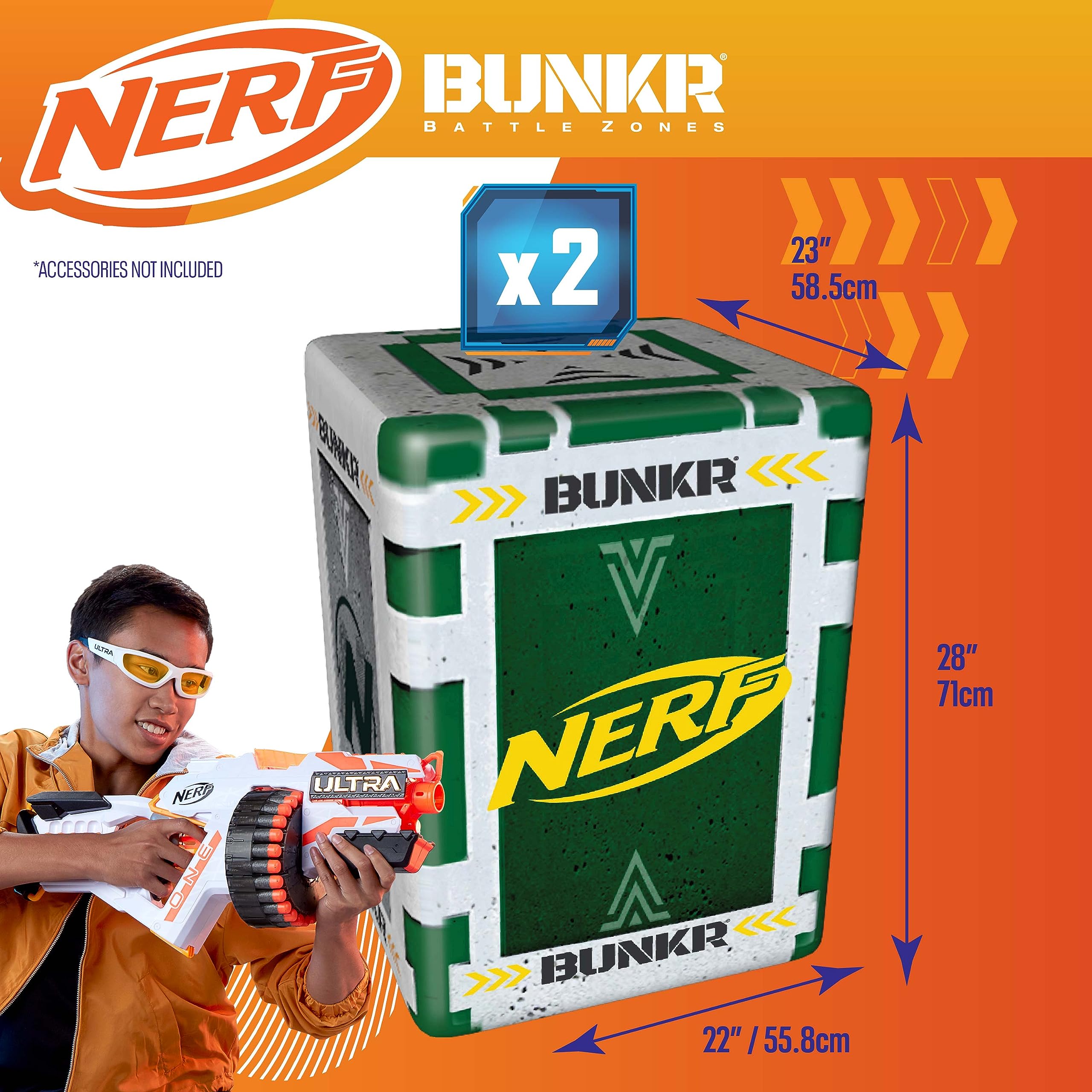 NERF BUNKR Officially Licensed Stadium Pack Inflatable Battlezone - 9 Piece Barricade Shield Bunker Set - Perfect for NERF Party NERF War