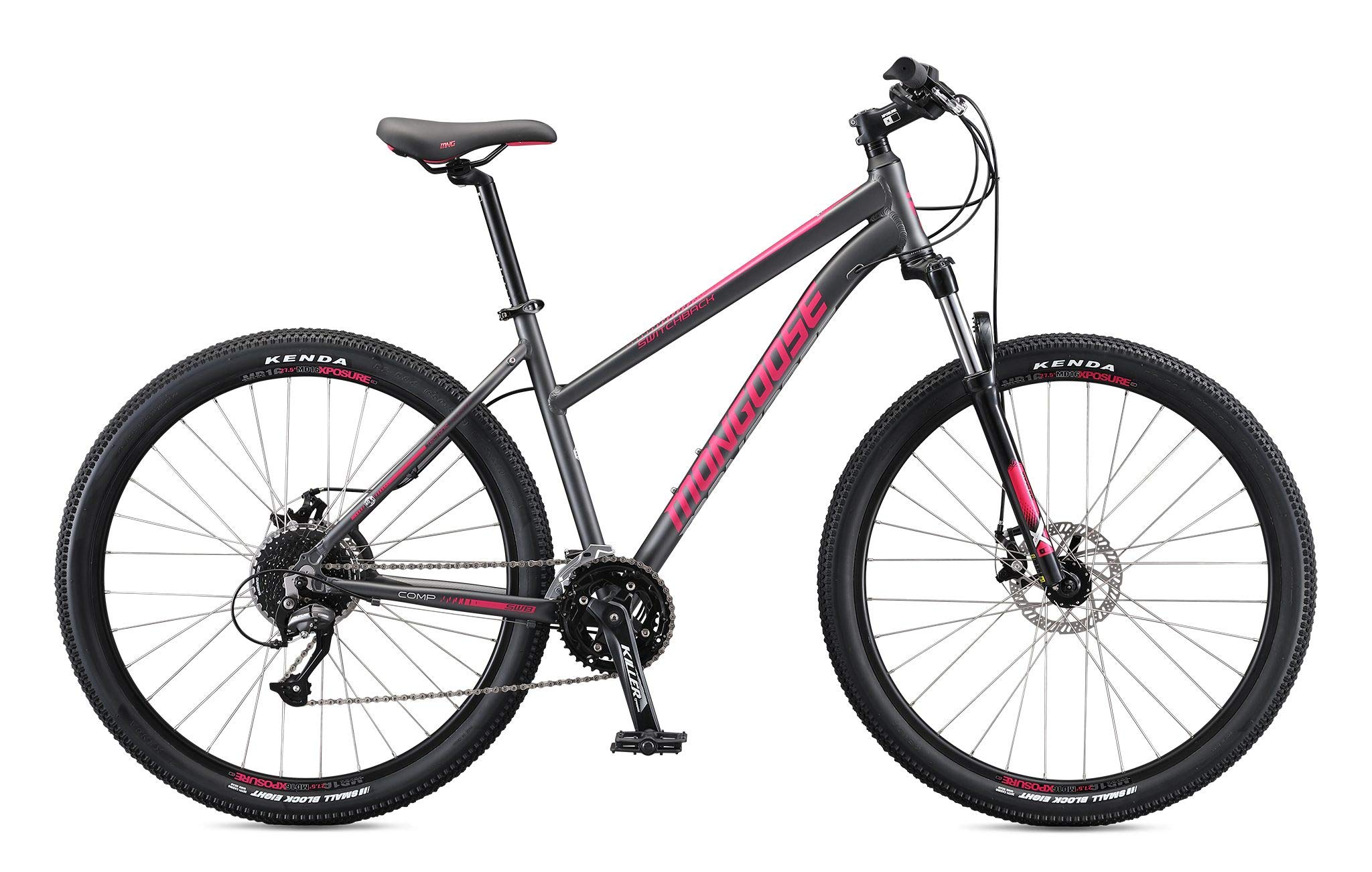 Mongoose Switchback Comp Adult Mountain Bike, 18 Speeds, 27.5-inch Wheels, Women Aluminum Medium Frame, Grey
