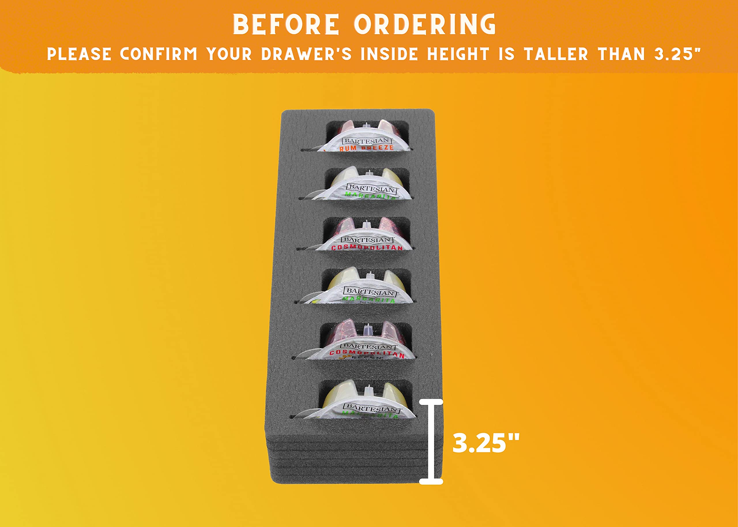Polar Whale 2 Cocktail Capsule Drawer Organizers Tray Insert Compatible with Bartesian for Kitchen Home Bar Party Waterproof Washable Black Foam 6 Compartment 4.5 x 11.75 Inches