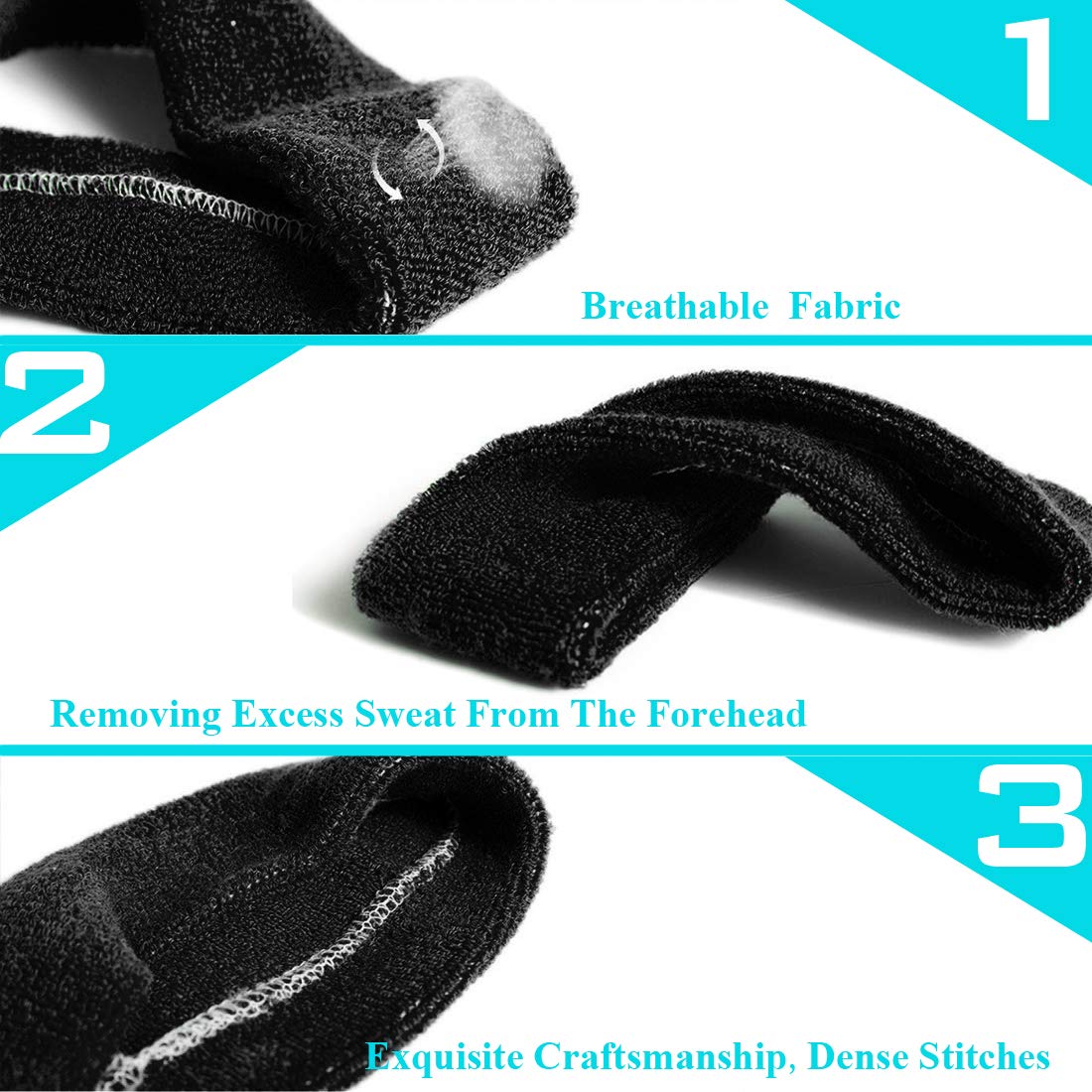 Men & Women Sweatband Headband Terry Cloth Moisture Wicking for Sports,Tennis,Gym,Work Out (Basic Color)
