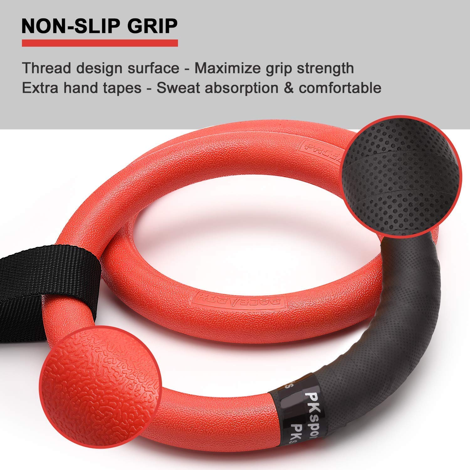 PACEARTH Gymnastic Rings 1100lbs Capacity with 14.76ft Adjustable Buckle Straps Pull Up & Gymnastics Rings Elbow Brace for Home Gym Full Body Workout