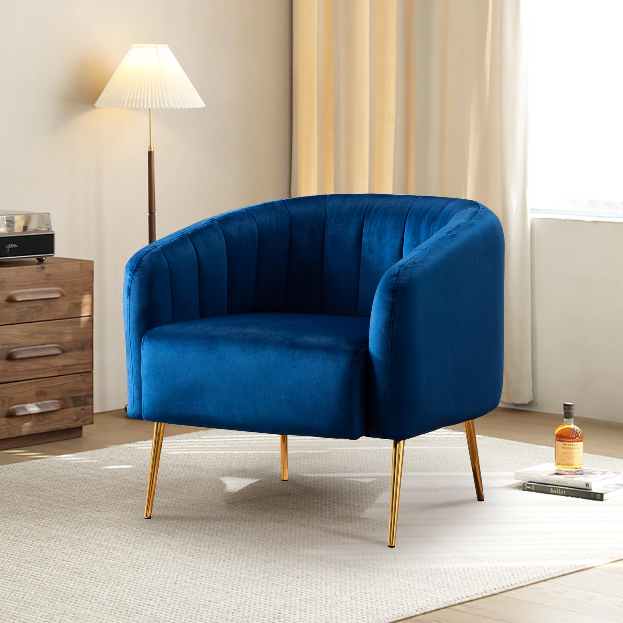 LSSBOUGHT Stylish Upholstered Button Tufted Fabric Living Room Accent Chair with Solid Wood Legs and Armrest, Charcoal