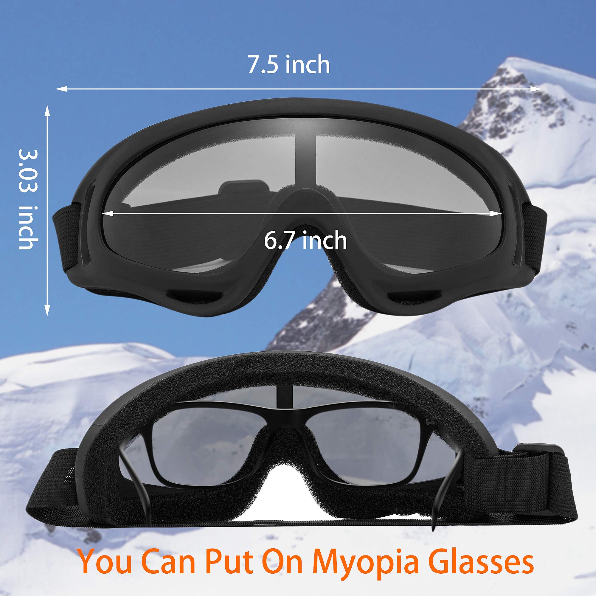 Lelinta Skiing Goggles UV Protection for Ski Snowboard with OTG Anti-Fog Ski Goggles