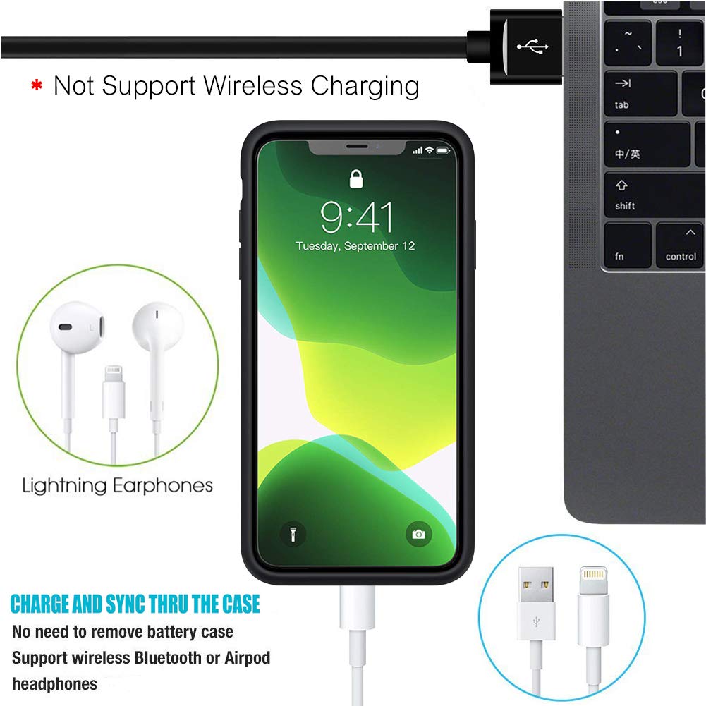 UNLOU Battery Case for iPhone 11 Pro Max, 8500mAh Rechargeable Portable Charging Case for iPhone 11 Pro Max (6.5 inch) Extended Battery Pack Protective Charger Case (Black)