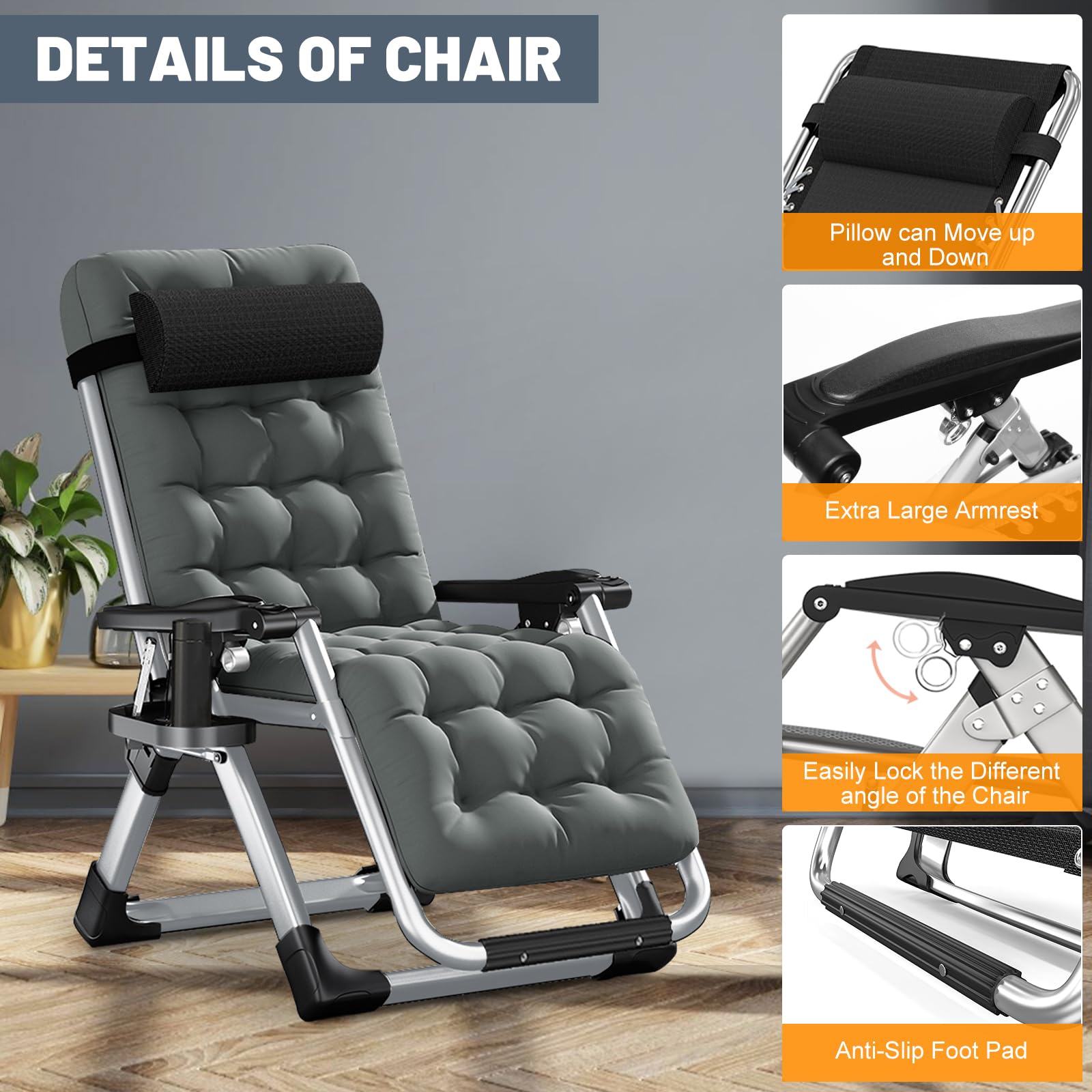 LILYPELLE Comfy Folding Chair, Folding Lounge Chair for Bedroom and Living Room, Folding Reclining Patio Chairs with Removable Cushion for Indoor Outdoor