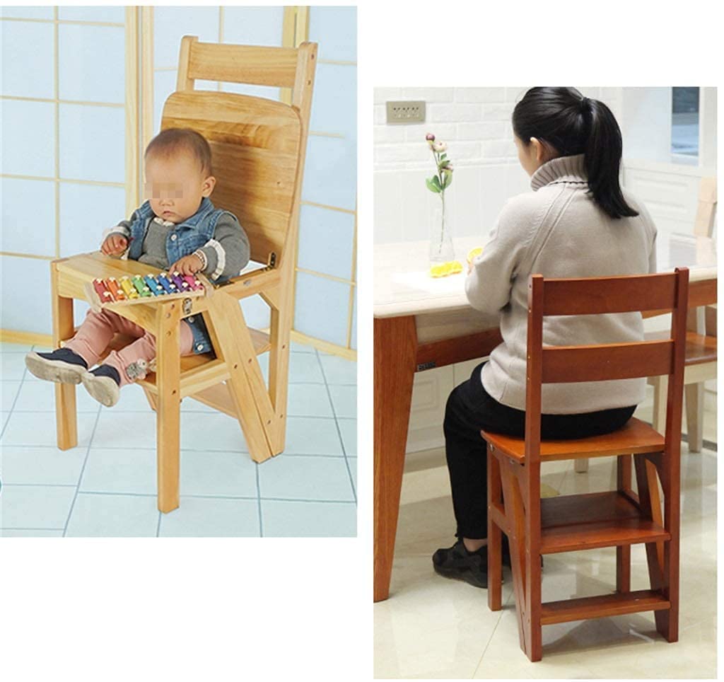 LUCEAE Step Stool Wooden Folding 4 Step Stool Portable Ladder Chair,Multifunctional Step/Stair Chair for Home Library/Closet/Bedroom Balcony