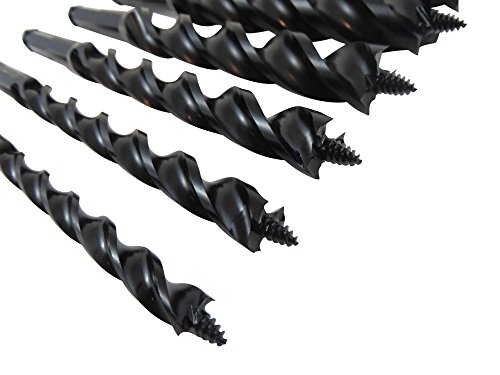 WoodOwl 6 Piece Set with 3/8", 1/2β, 5/8", 3/4β, 7/8" and 1β x 7-1/2β Long Ultra Smooth Tri Cut Auger Hand Brace Boring Bit PTEE coated 09703-09713