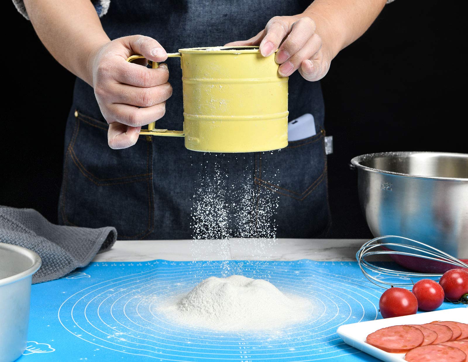 Silicone Pastry Mat for Rolling Dough Non Slip Extra Large, Nonstick Pastry Baking Mat with Measurements, Silicone Dough Rolling Mat with Dough Scraper (26" x 18", Blue)
