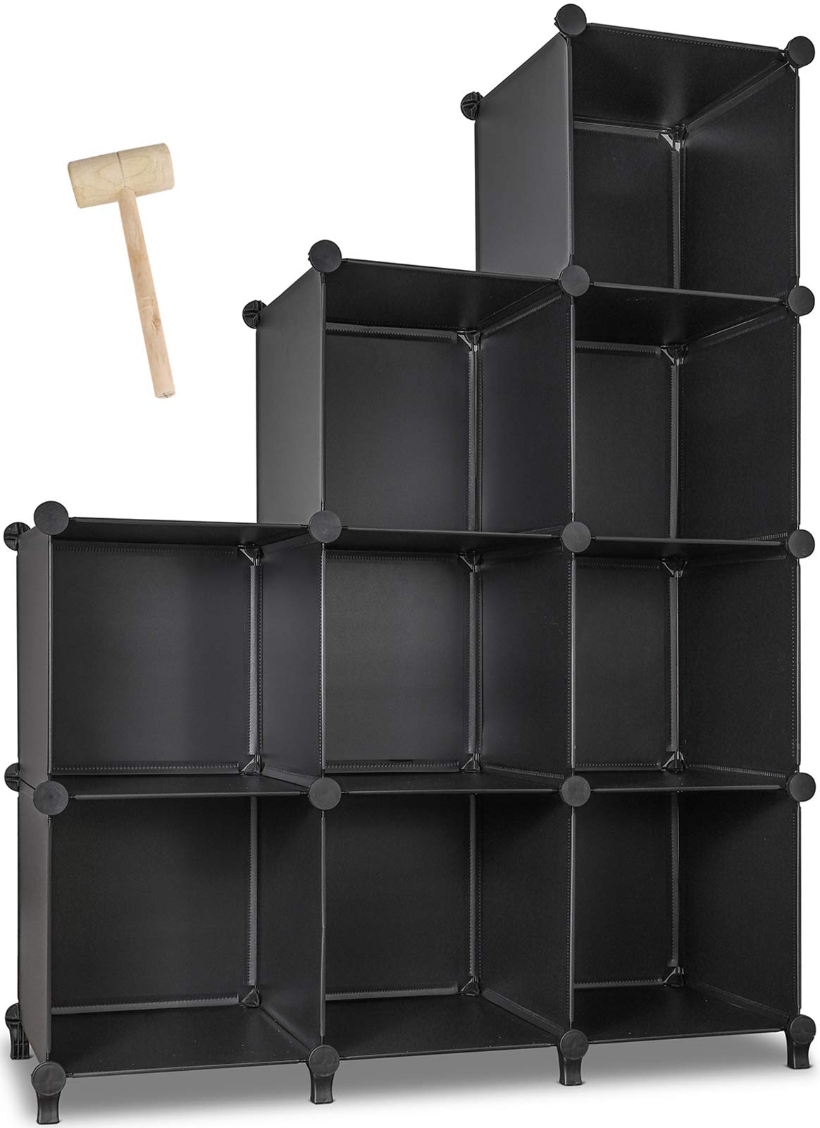 Nicunom Cube Storage Organizer, 9-Cube Bookshelf Stackable Storage Shelves DIY Plastic Closet Cabinet Organizer Shelves Multifunctional Modular Storage for Bedroom Living Room, Black