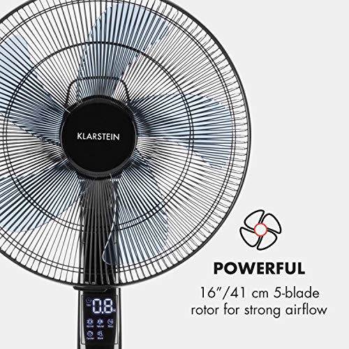 KLARSTEIN Silent Storm Pedestal Fan, Oscillating and Adjustable Height, Quiet Operation, 12 Speed settings, Remote Control, 5 Operation Modes, Black