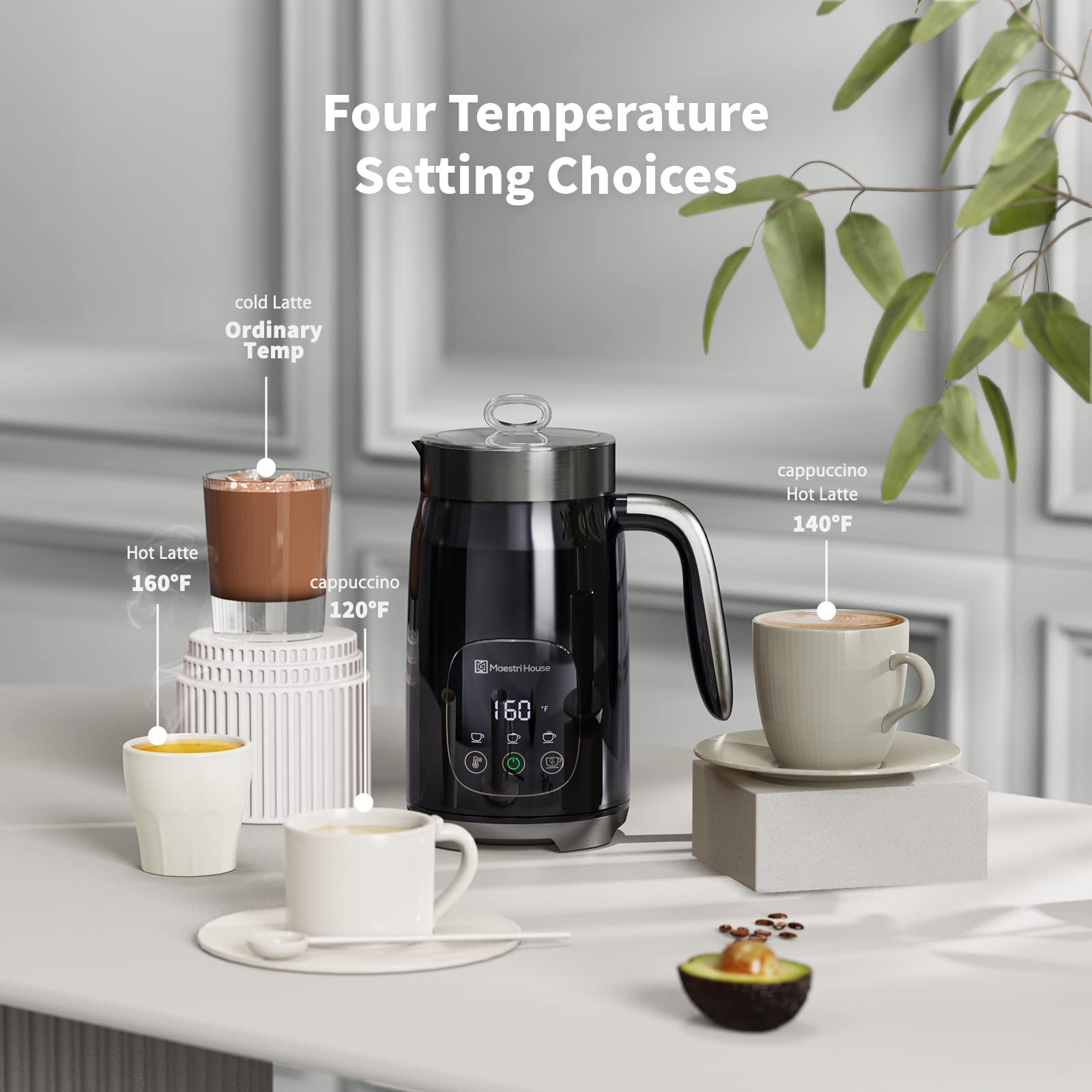 Maestri House Milk Frother, Variable Temp and Froth Thickness Milk Frother and Steamer, 14.1OZ/400ML Smart Touch Control Foam Maker, Memory Function for Latte, Warm Milk, Hot Chocolate