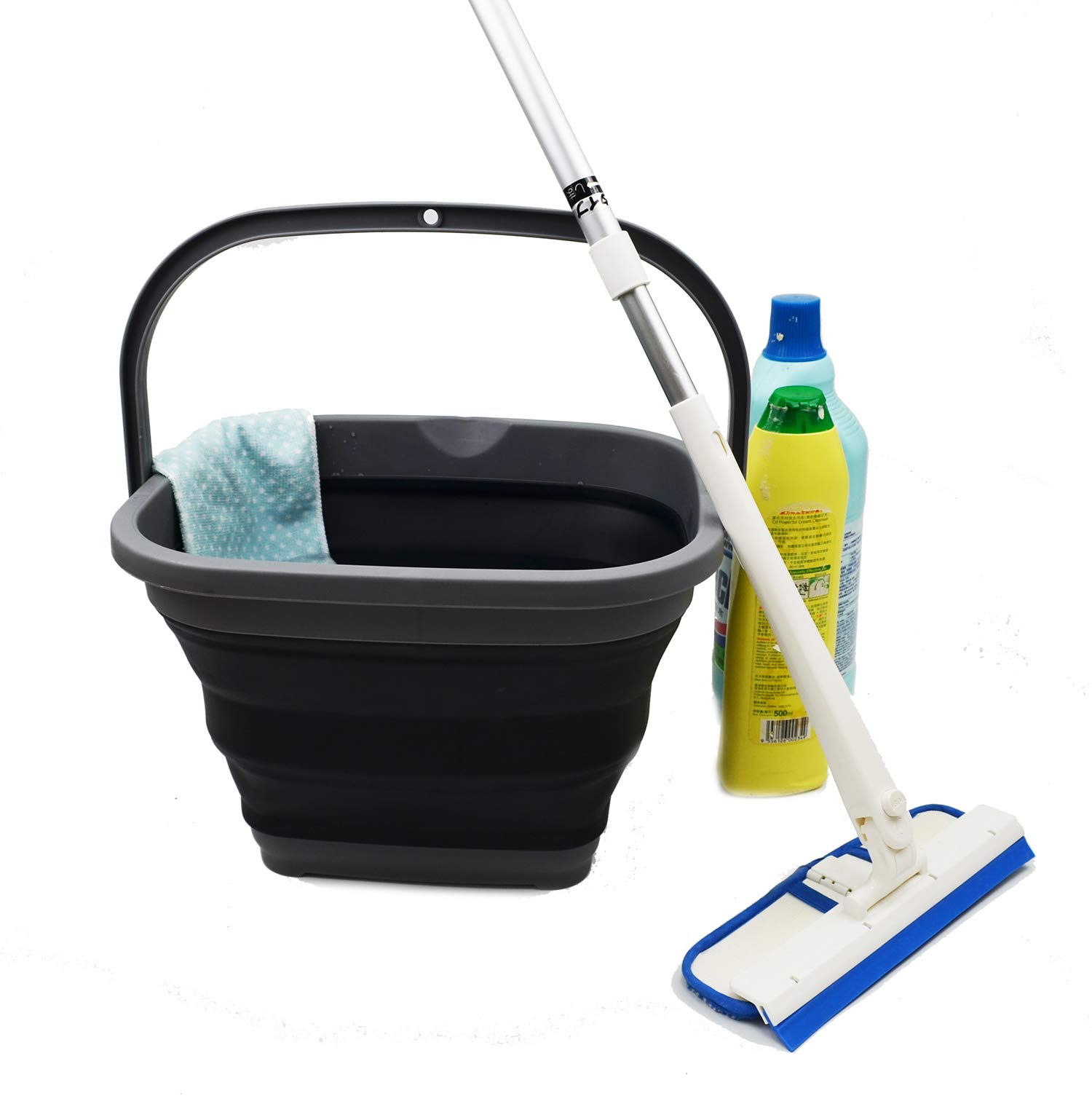 SAMMART 11L (2.9 Gallon) Collapsible Rectangular Handy Basket/Bucket (1, Grey/Black)