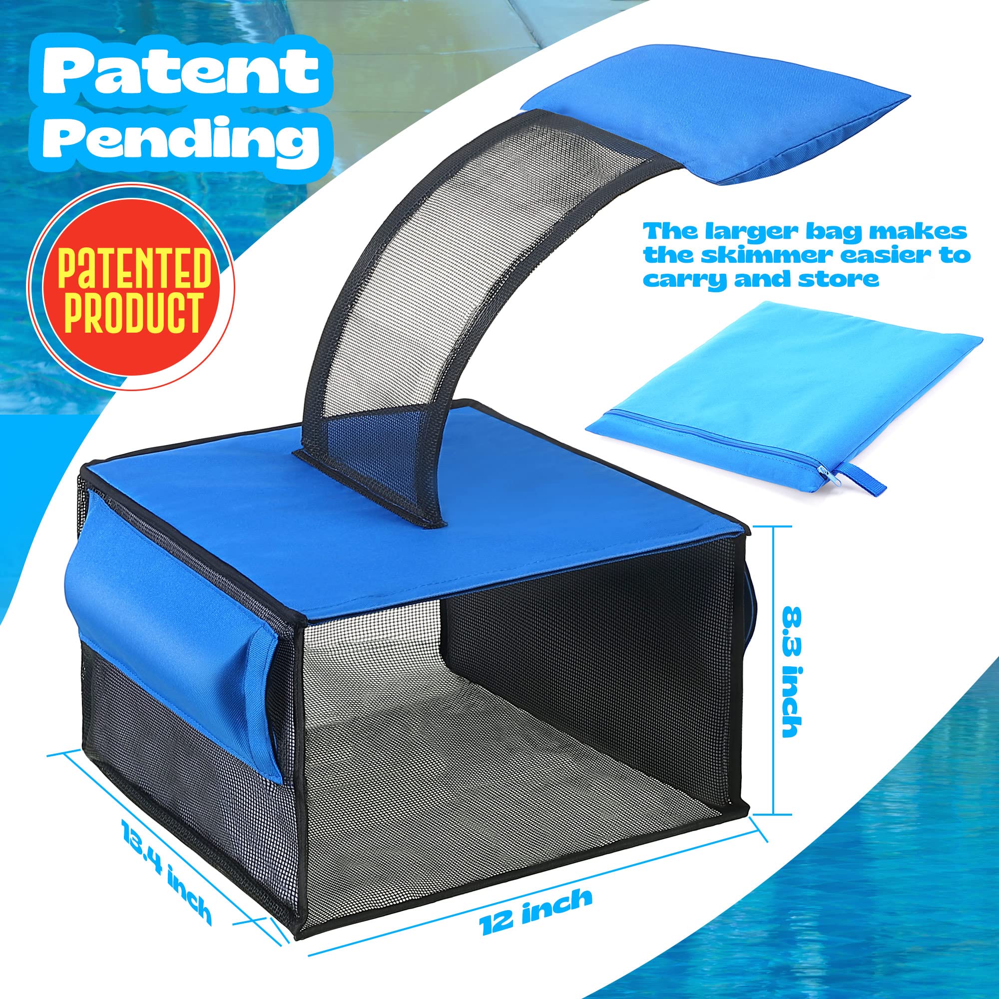 Swimming Pool Net Leaf Liberate Hands Skimmer with Animal Saving Escape Ramp, Heavy Duty Pool Leaf Fine Mesh Cleaning Net Skimmer, Rescue Pool Critter Saver Floating Ramp Accessories (Dark Blue)