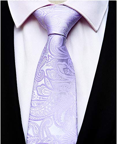 Men's Silk Purple Ties Paisley Pattern 3.15" Width Dress Lavender Summer Necktie